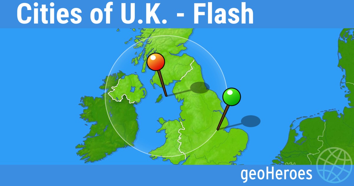 Cities of U.K. - Flash. Online free geography games